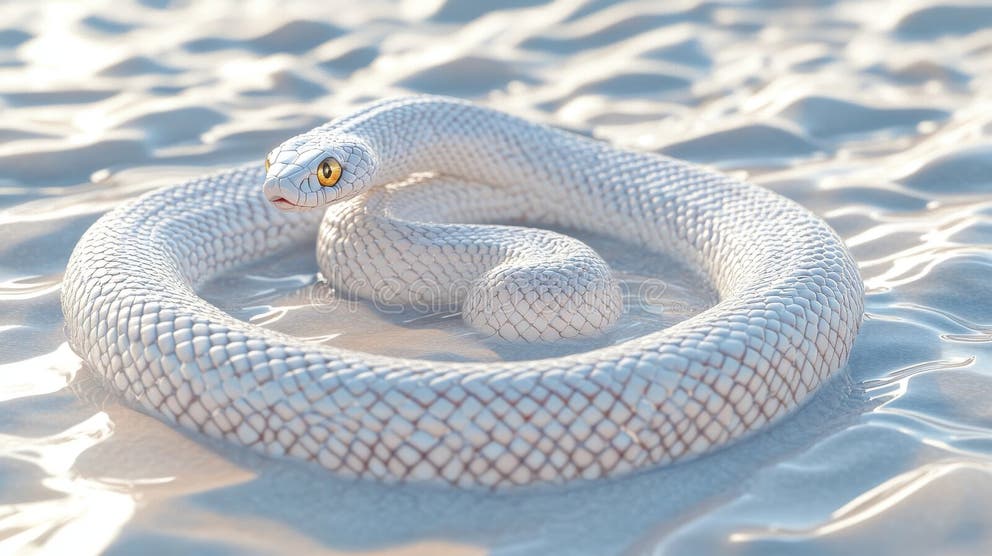 A Pale Serpent with Luminous Eyes Coiled in the Water. Stock Image ...