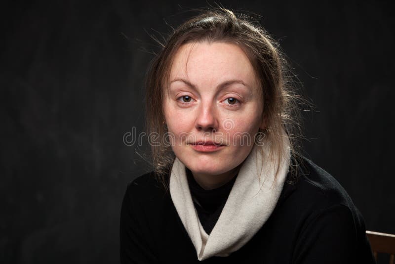 Pale Tired Woman Looking Straight Stock Photo - Image of background ...