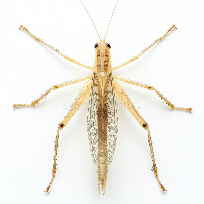 Pale Translucent Grasshopper Specimen on White Background Stock Photo ...