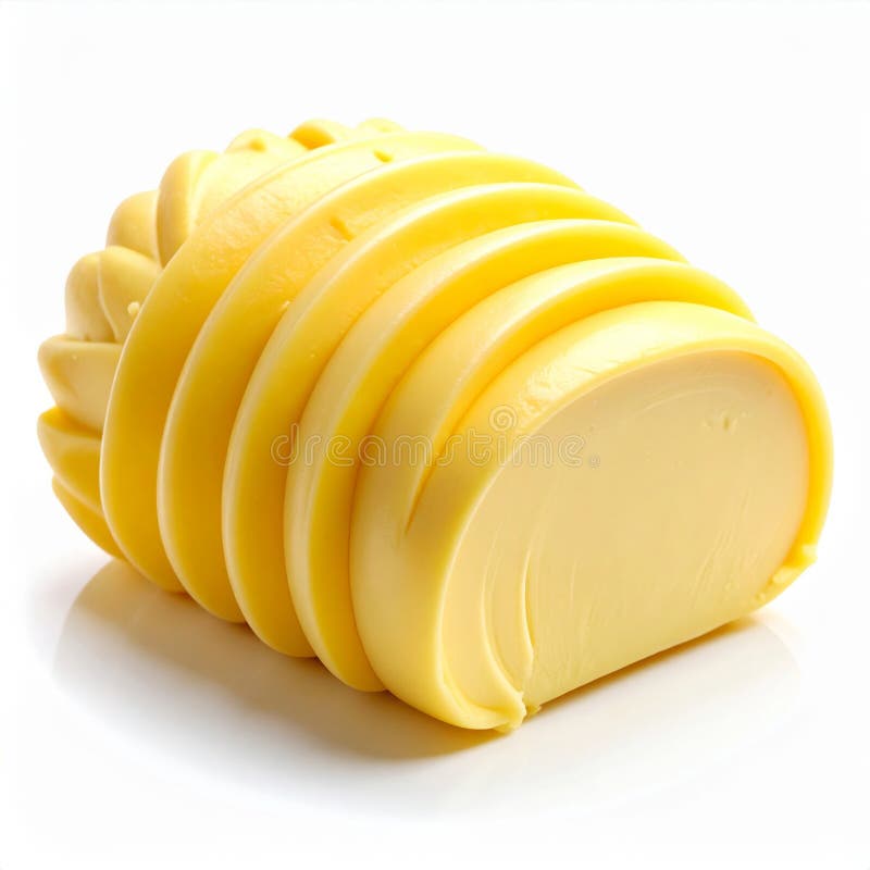 Pale Yellow Swirled Cheese Slices on White Background Stock ...