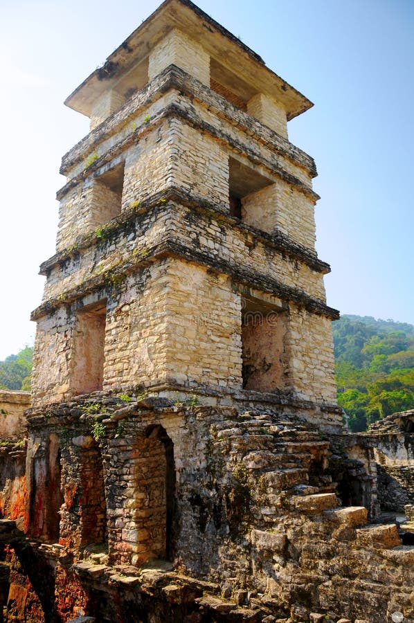 Palenque Palace Four-Story Tower, Mexico Stock Photo - Image of ancient ...