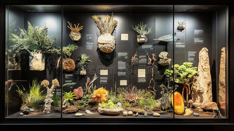 Paleobotany Display with Labeled Ancient Flora . Stock Photo - Image of ...