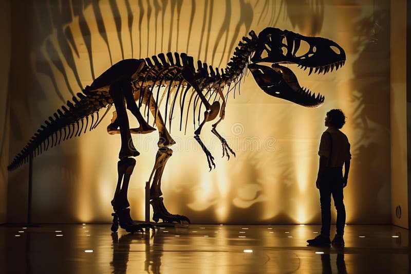 Paleontologist Assembles Dinosaur Skeleton, Backlit, White Wall ...