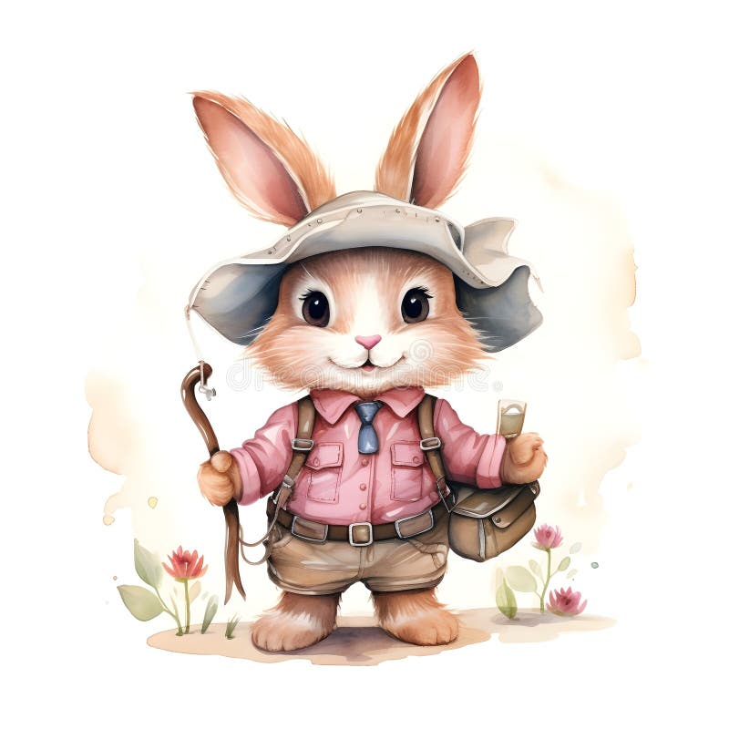 Paleontologist Cute Bunny Blue Cute Bunny Watercolor Stock Illustration ...