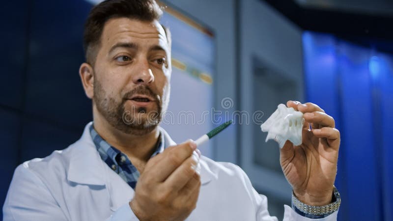 Paleontologist Exploring 3-D Printed Dinosaur Model Stock Image - Image ...