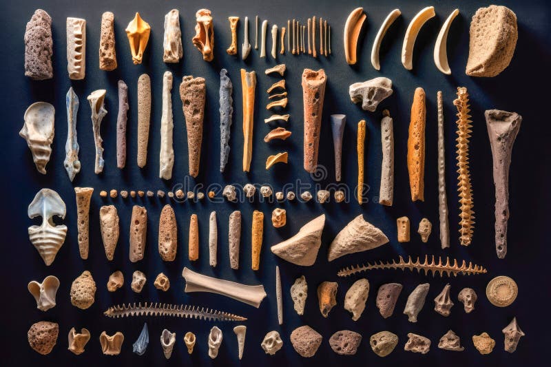 Paleontoogy Collection of Fossilized Bones Stock Illustration ...