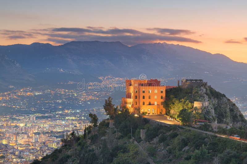 Palermo, Italy Skyline in the Mountains at Dusk Stock Image - Image of ...