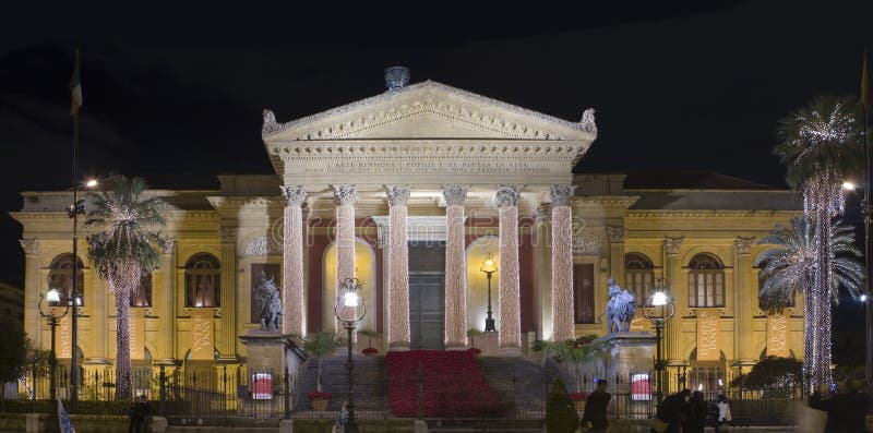 Palermo Opera House by Night Stock Image - Image of building, house ...