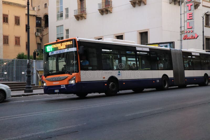 Palermo, Sicily Italy: AMAT Local Bus in Downtown of Palermo Editorial ...