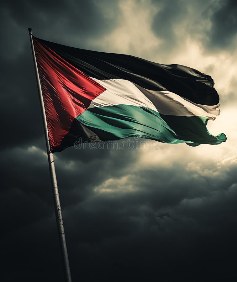 Palestine Flag on Dark Clouds Ai Generated Stock Image - Image of leaf ...