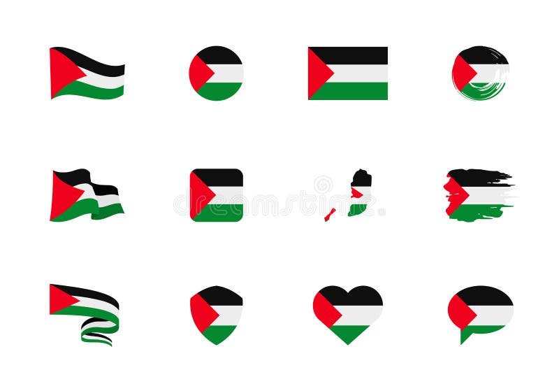 Palestine Flag - Flat Collection. Flags of Different Shaped Twelve Flat ...