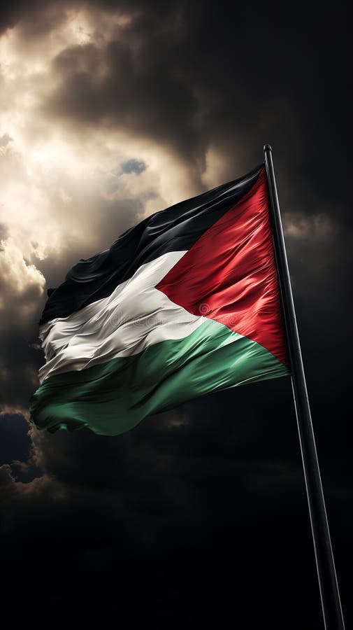 Palestine Flag Palestinian Flag on Dark Clouds - Ai Generated Stock ...