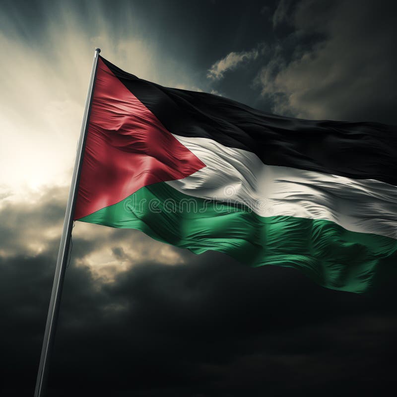 Palestine Flag Palestinian Flag on Dark Clouds - Ai Generated Stock ...