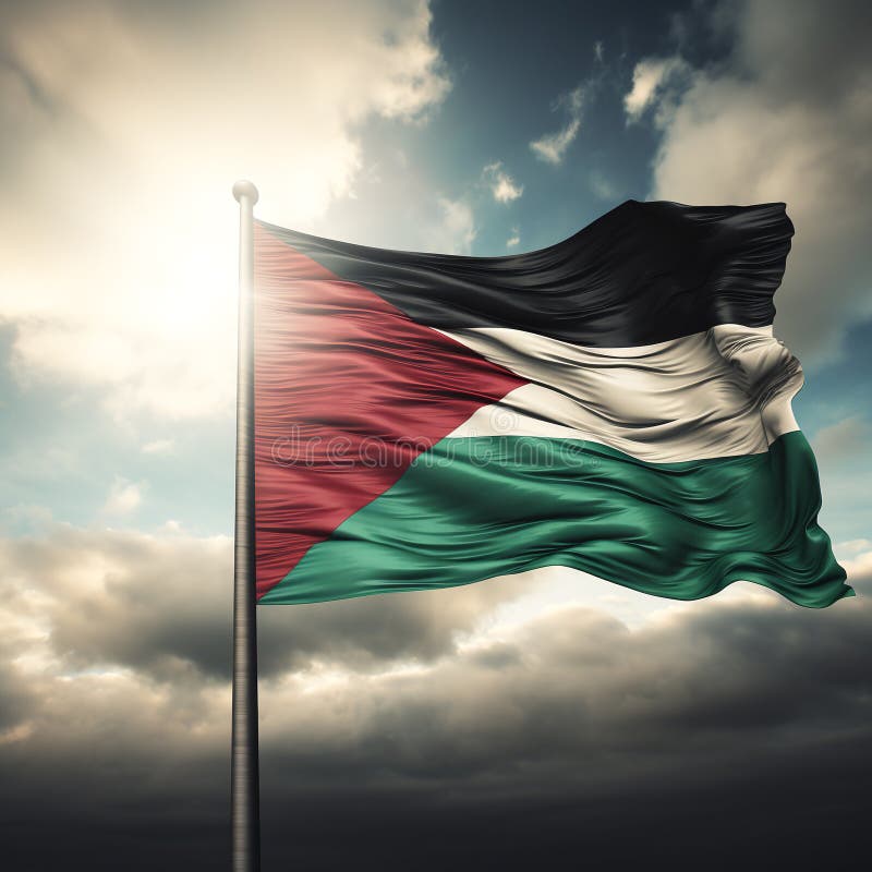 Palestine Flag Palestinian Flag on Dark Clouds - Ai Generated Stock ...