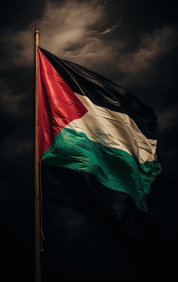Palestine Flag on Dark Clouds with Text Free Gaza Ai Generated Stock ...