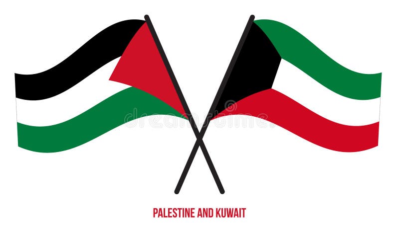 Palestine and Kuwait Flags Crossed and Waving Flat Style. Official ...