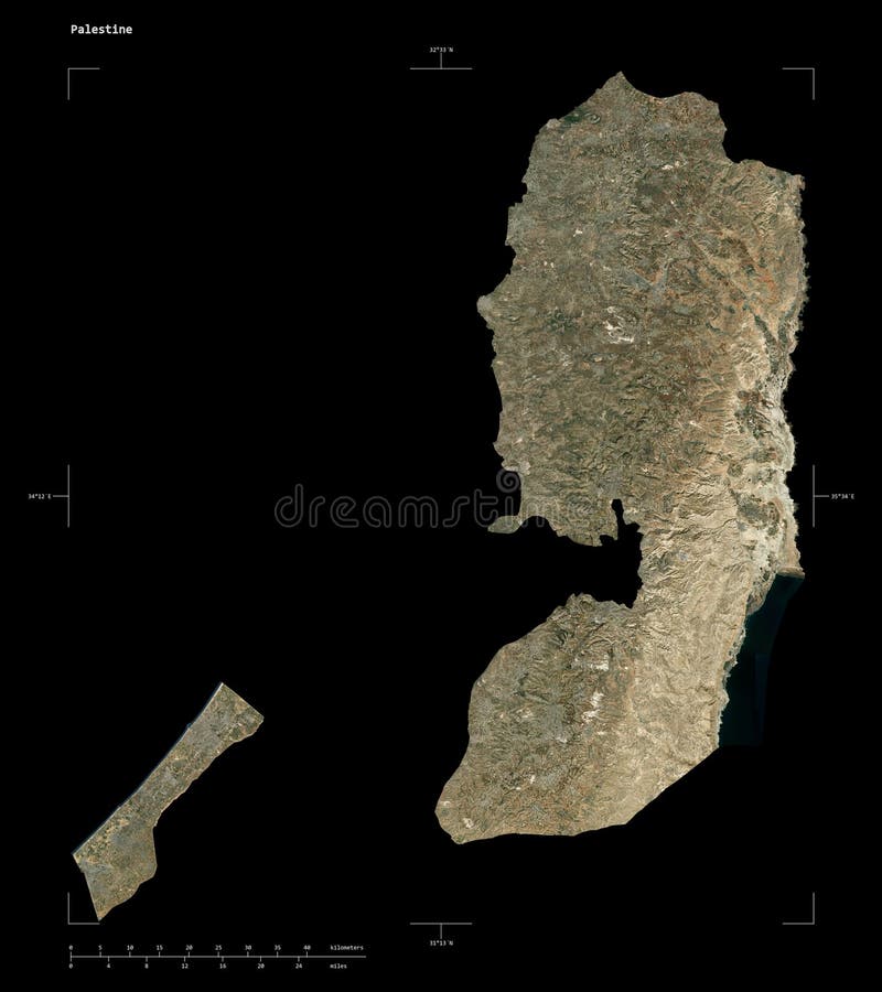 Palestine Shape on Black. High-res Satellite Stock Illustration ...