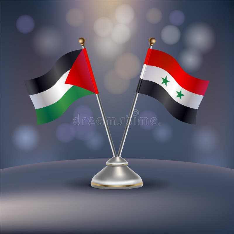 Palestine VS Syria Flag Relation in a Stand on Table Stock Vector ...