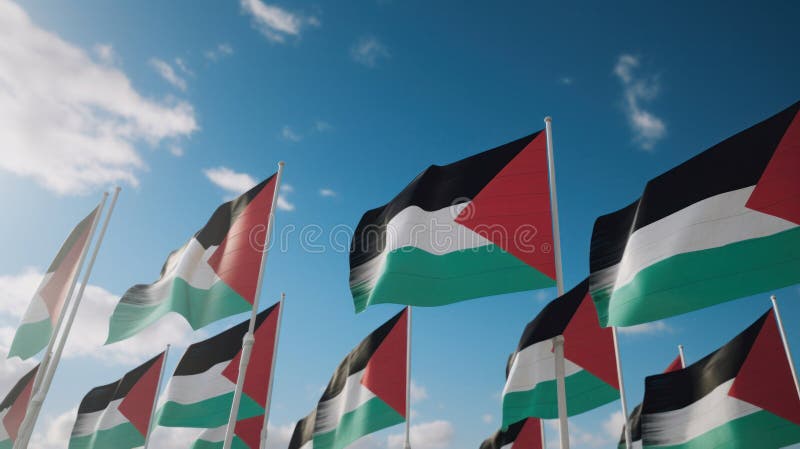 Palestinian Flags on the Blue Sky Stock Illustration - Illustration of ...