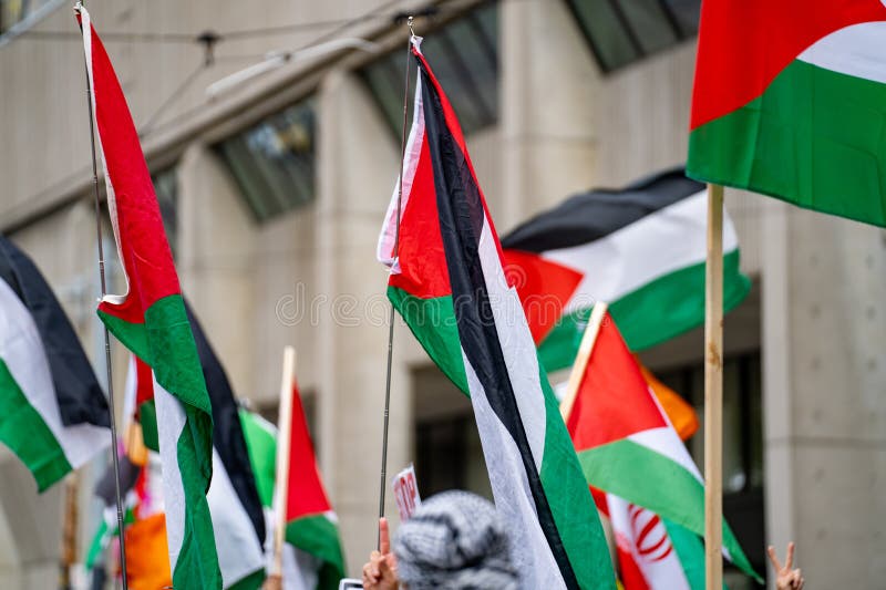 Palestinian Flags at a Protest Rally Against the War in Gaza Stock ...