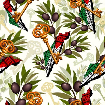 Palestinian Key, Palestine Map and Olive Tree Branches Symbols of ...
