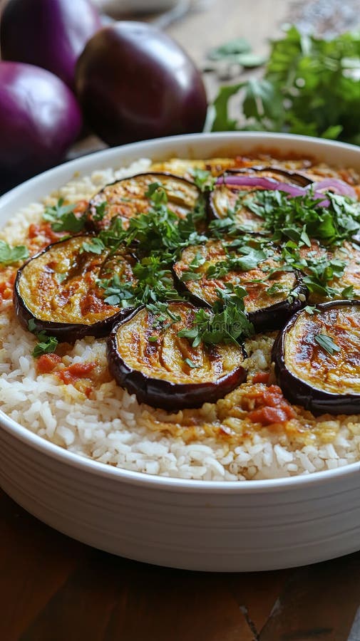 Palestinian Maqluba with Eggplant and Rice. Stock Image - Image of ...