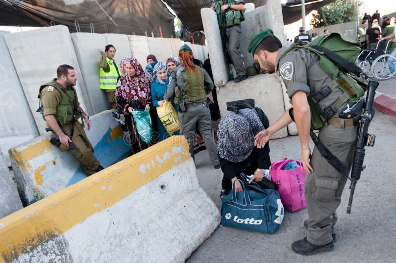 Palestinians at Israeli Military Checkpoint Editorial Stock Image ...
