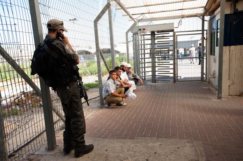 Palestinians at Israeli Military Checkpoint Editorial Stock Image ...