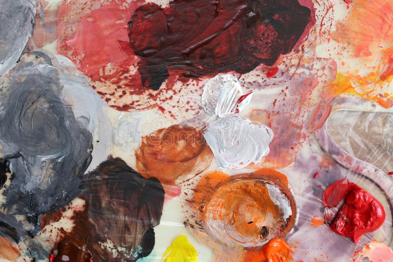 A Palette with Acrylic Colours Stock Photo - Image of pink, mixed ...