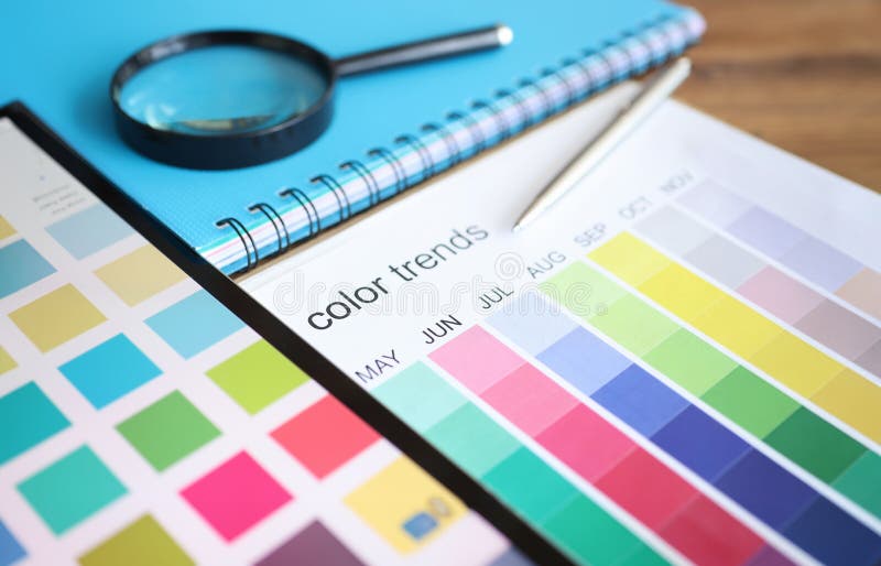 Palette with Color Trends by Month Lying on Table Closeup Stock Image ...