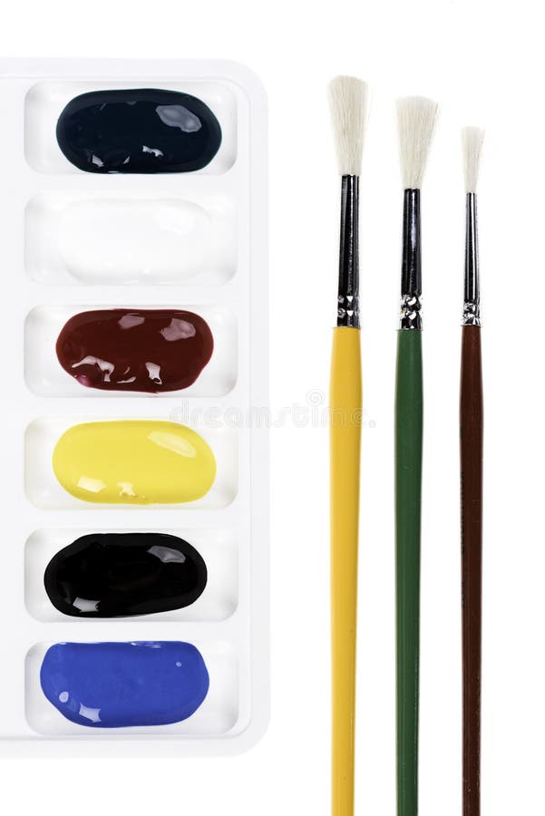 Palette with Colors and Brush Stock Image - Image of mixing, colored ...