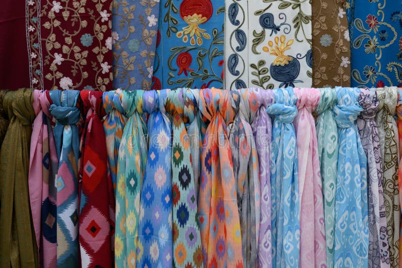 Palette of Colors and Patterns of National Uzbek Fabrics in Samarkand ...