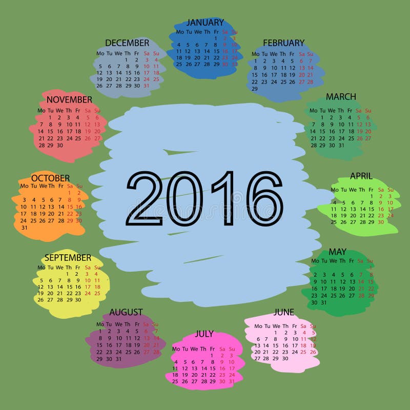 Palette of Colors Simple 2016 Year Vector Calendar Stock Vector ...