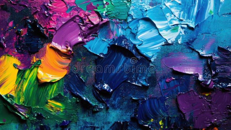 The Palette Displays Bright Paint Splashes while Brushes Rest on an ...