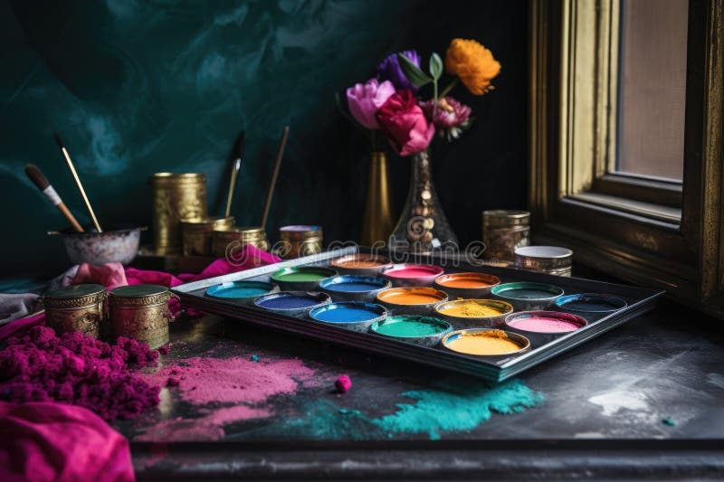 Palette Full of Bold and Daring Colors for a Dramatic Look Stock ...