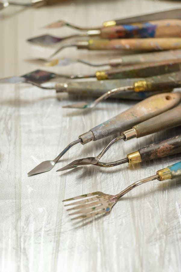 Palette Knives of Different Forms Stock Photo - Image of activity ...