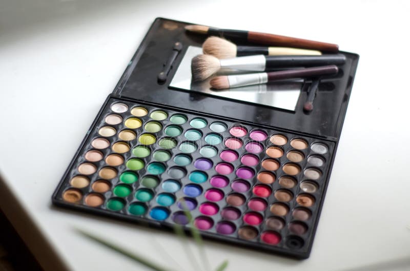 Palette with Multi-colored Eye Shadow Stock Image - Image of girl ...