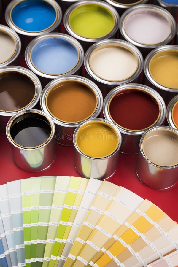 Palette of Paint Samples and Paintbrush Stock Photo - Image of paint ...