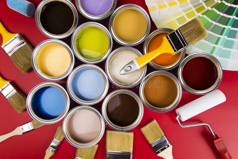 Palette of Paint Samples and Paintbrush Stock Image - Image of ...