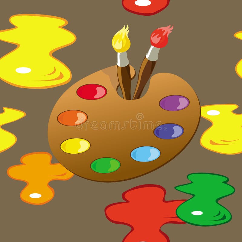 Palette, Paintbrushes and Paint Spots Seamless Pattern Stock Vector ...