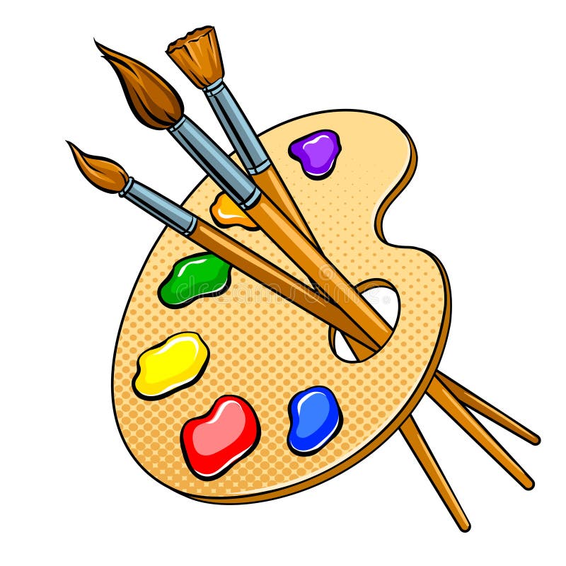 Palette with Paints and Brushes Pop Art Vector Stock Vector ... Palette with Paints and Brushes Pop Art Vector Stock Vector ...