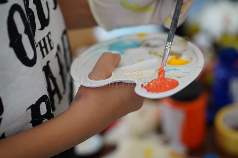 Palette with Paints in the Hands of Artists Stock Image - Image of ...