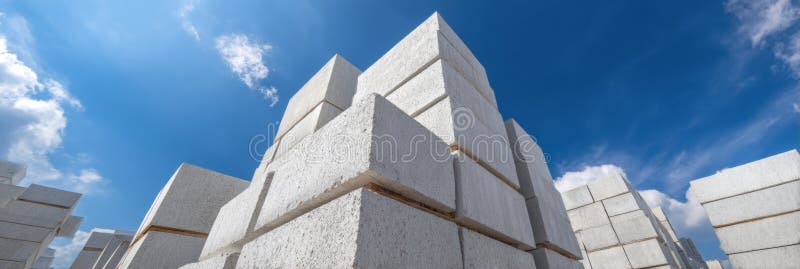 Pallet of Aerated Concrete Blocks Stacked Under Clear Daylight Sky ...