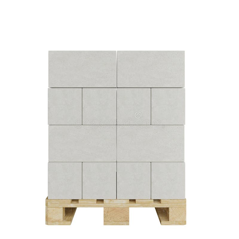 Pallet of Aerated Concrete Blocks on White Background Stock ...