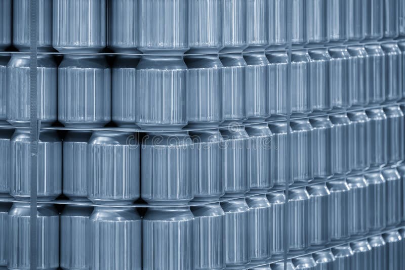 The Pallet of Aluminum Cans in the Light Blue Scene Stock Photo - Image ...