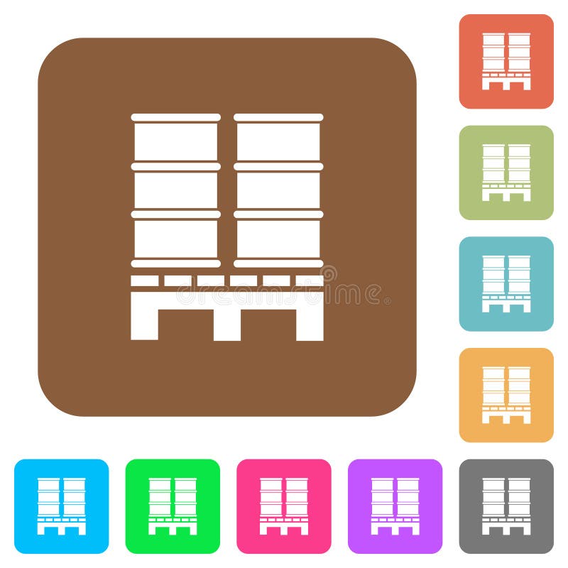 Pallet with Barrels Rounded Square Flat Icons Stock Vector ...