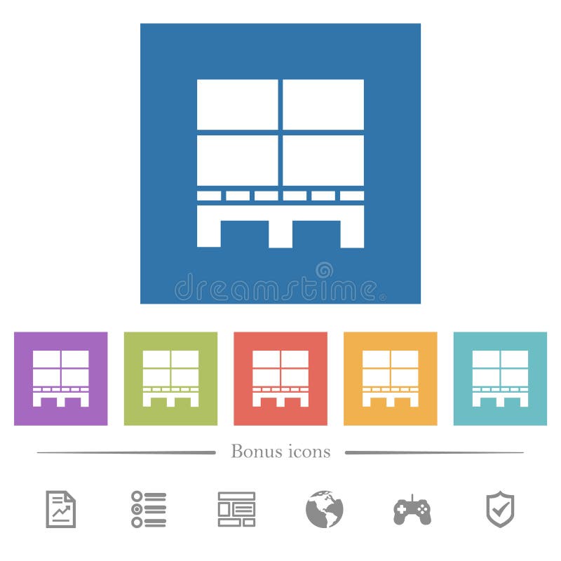 Pallet with Boxes Flat White Icons in Square Backgrounds Stock Vector ...