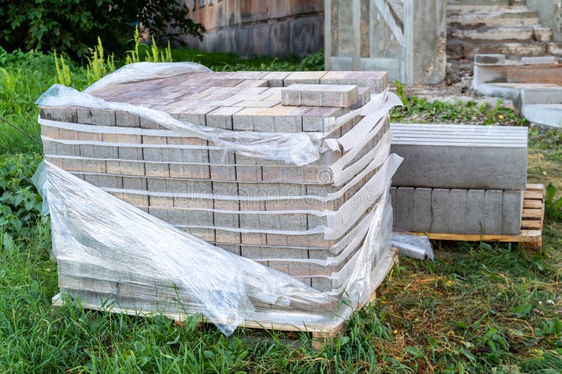 Pallet with Bricks for Paving the Path Stock Photo - Image of urban ...