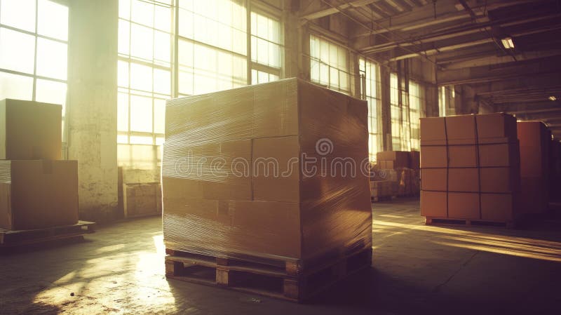 The Pallet Container, Adorned with Visible Labels and Secured by Straps ...