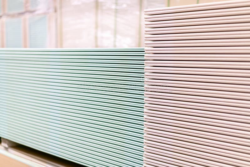 Pallet with Drywall Sheets Plasterboard in the Building Warehouse Store ...